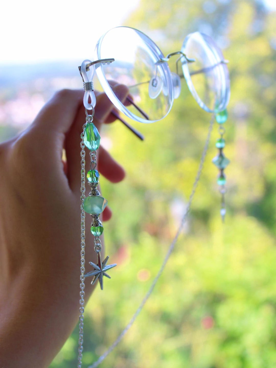 Green Cosmic Glasses Chain, Celestial Starry Eyeglass Chain, Beaded ...