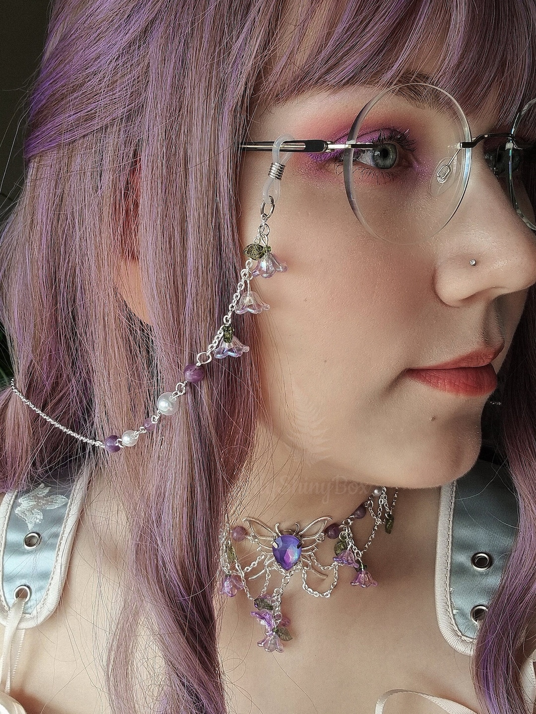 Wisteria Gemstone Eyeglass Chain - Handcrafted Flower Glasses Chain ...