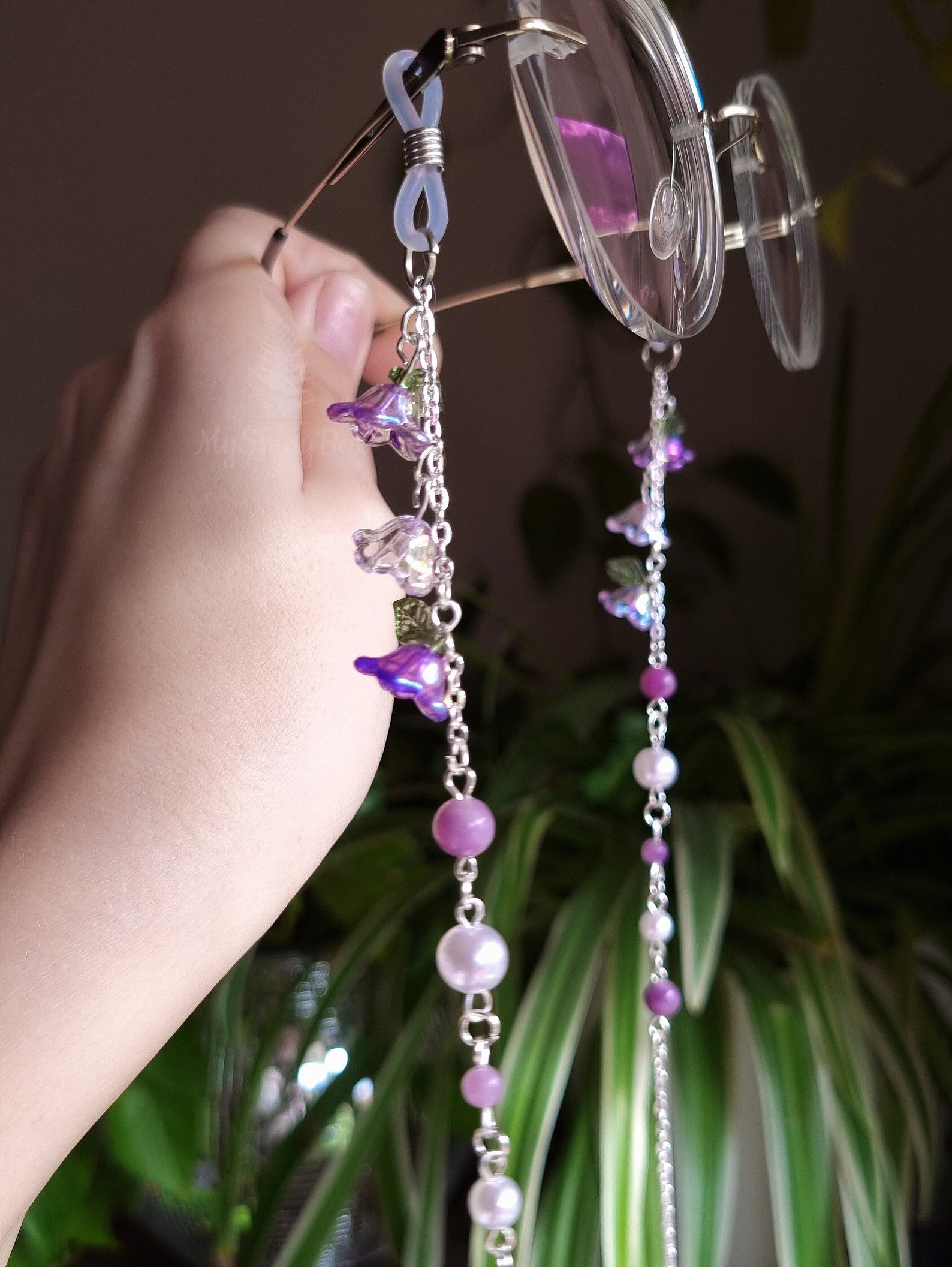 Wisteria Gemstone Eyeglass Chain, Purple Flower Glasses Chain - Etsy