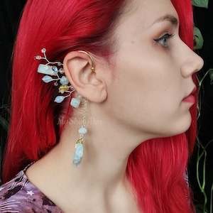 Statement Crystal Ear Cuff, No Piercing Dangle Ear Wrap, Fantasy Fairy Quartz Ear, Elf Gemstone ...