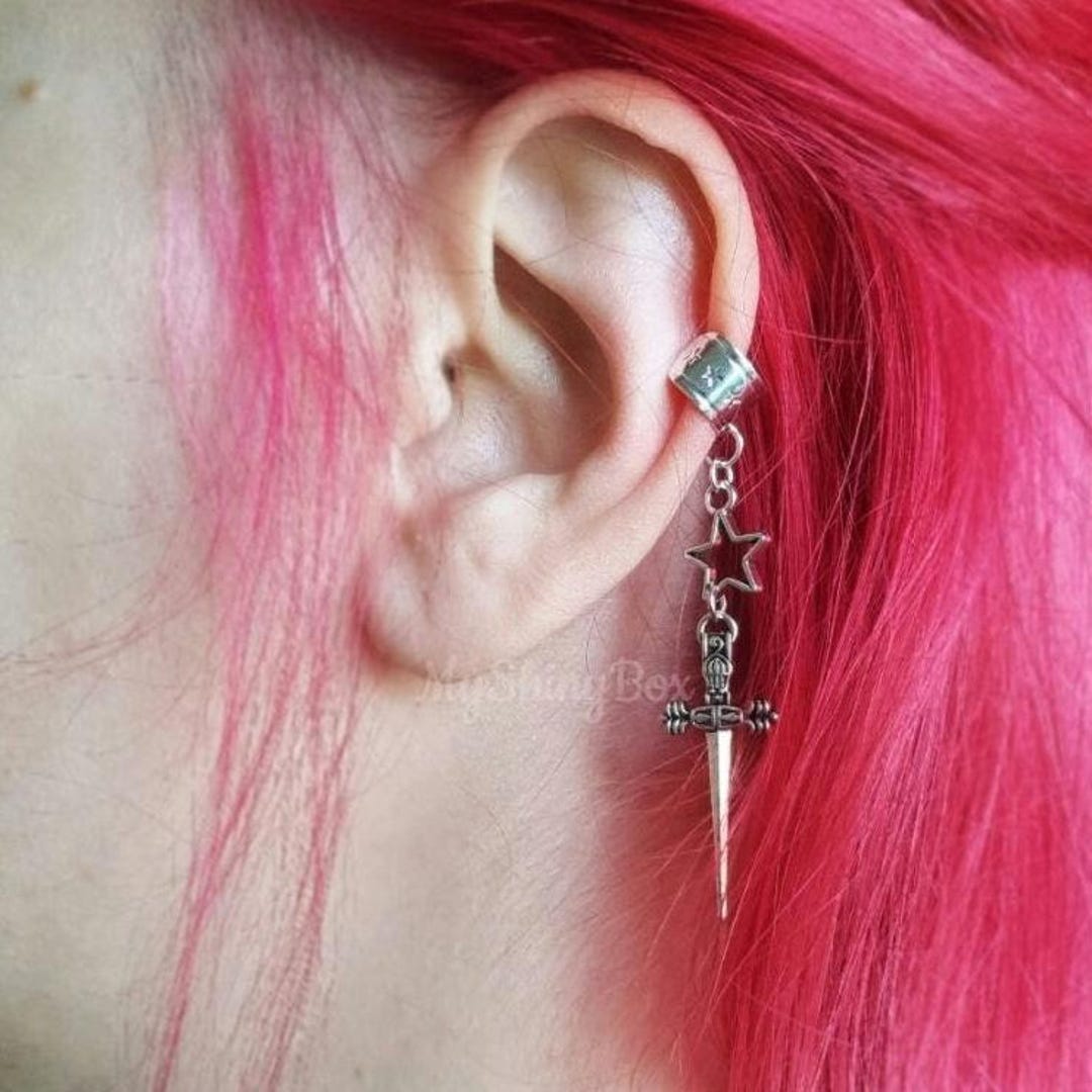 Dagger Cartilage Ear Cuff, Dangling Ear Wrap, No Piercing, Sword ...