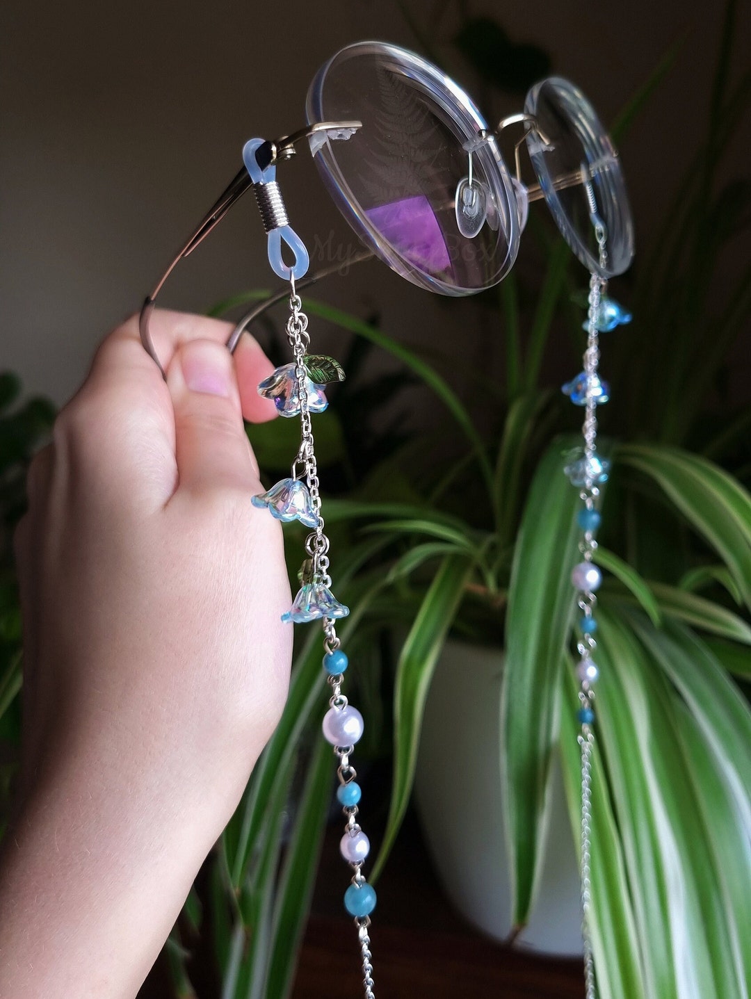 Bluebell Gemstone Eyeglass Chain, Handcrafted Glasses Chain, Fantasy ...