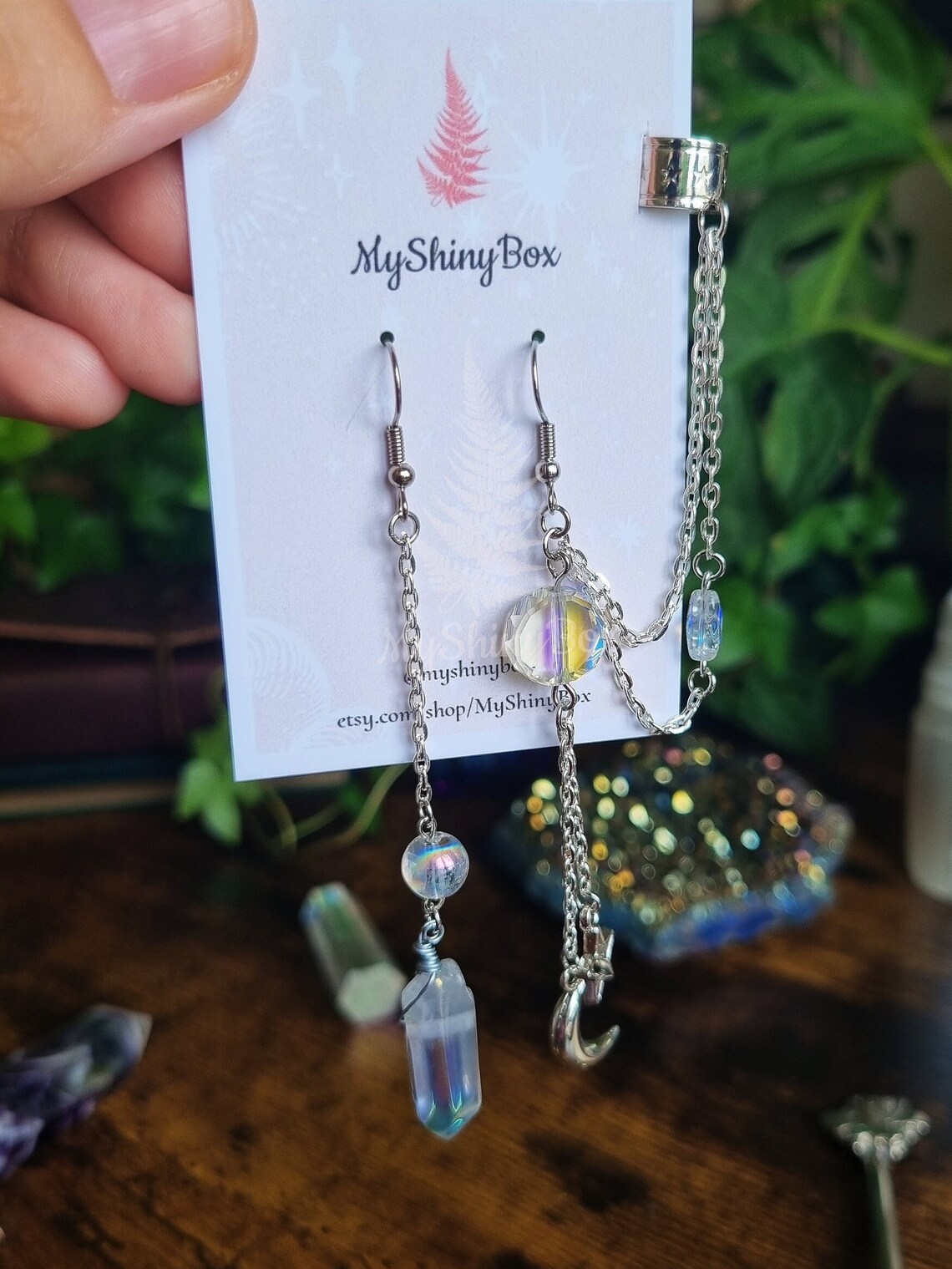 Celestial Aura Quartz Earrings With Cuff, Whimsical Gemstone Earrings ...