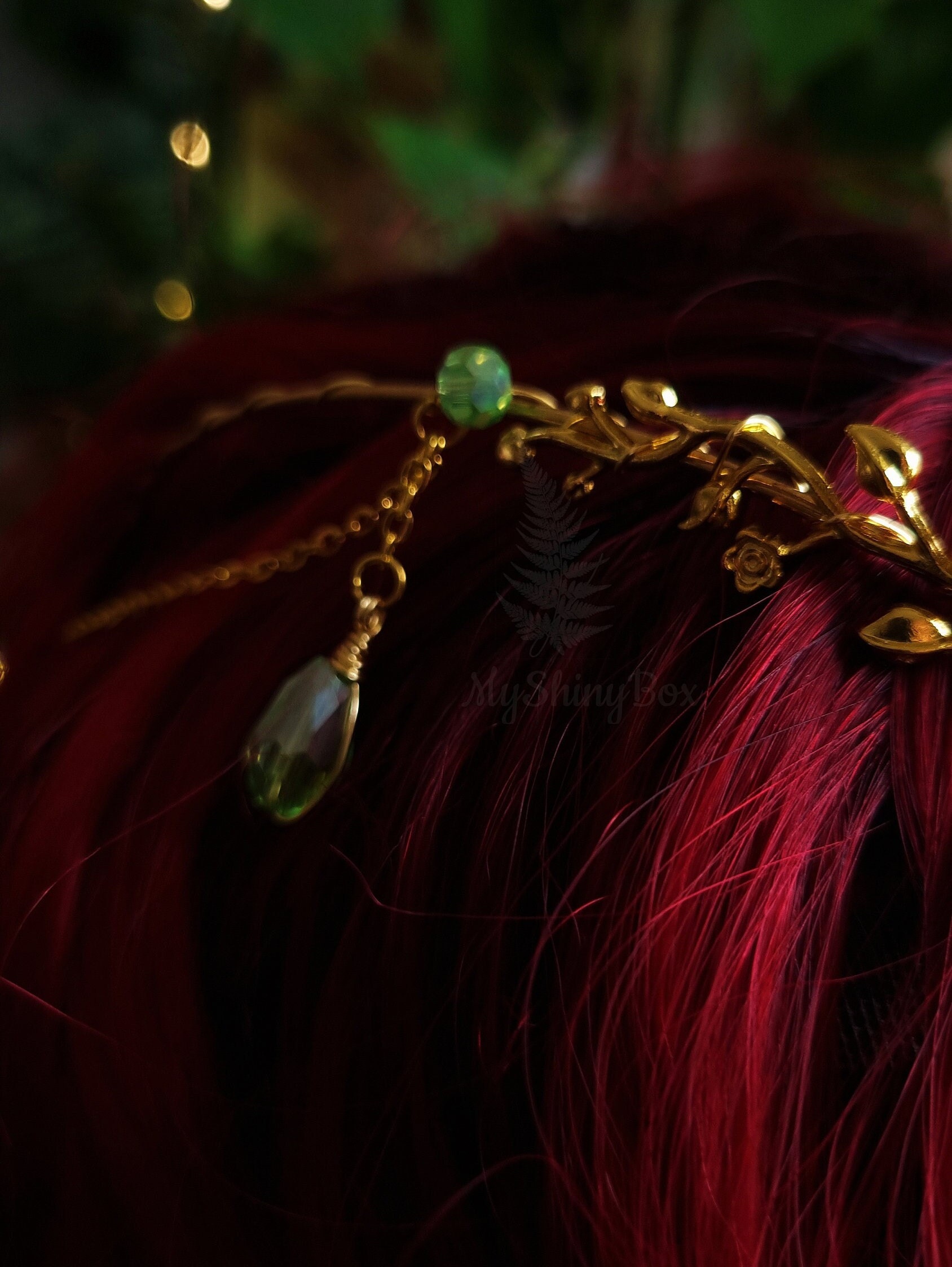 Bee Green Prehnite Fairy Tiara, Elven Crown With Chains, Gold Elf ...