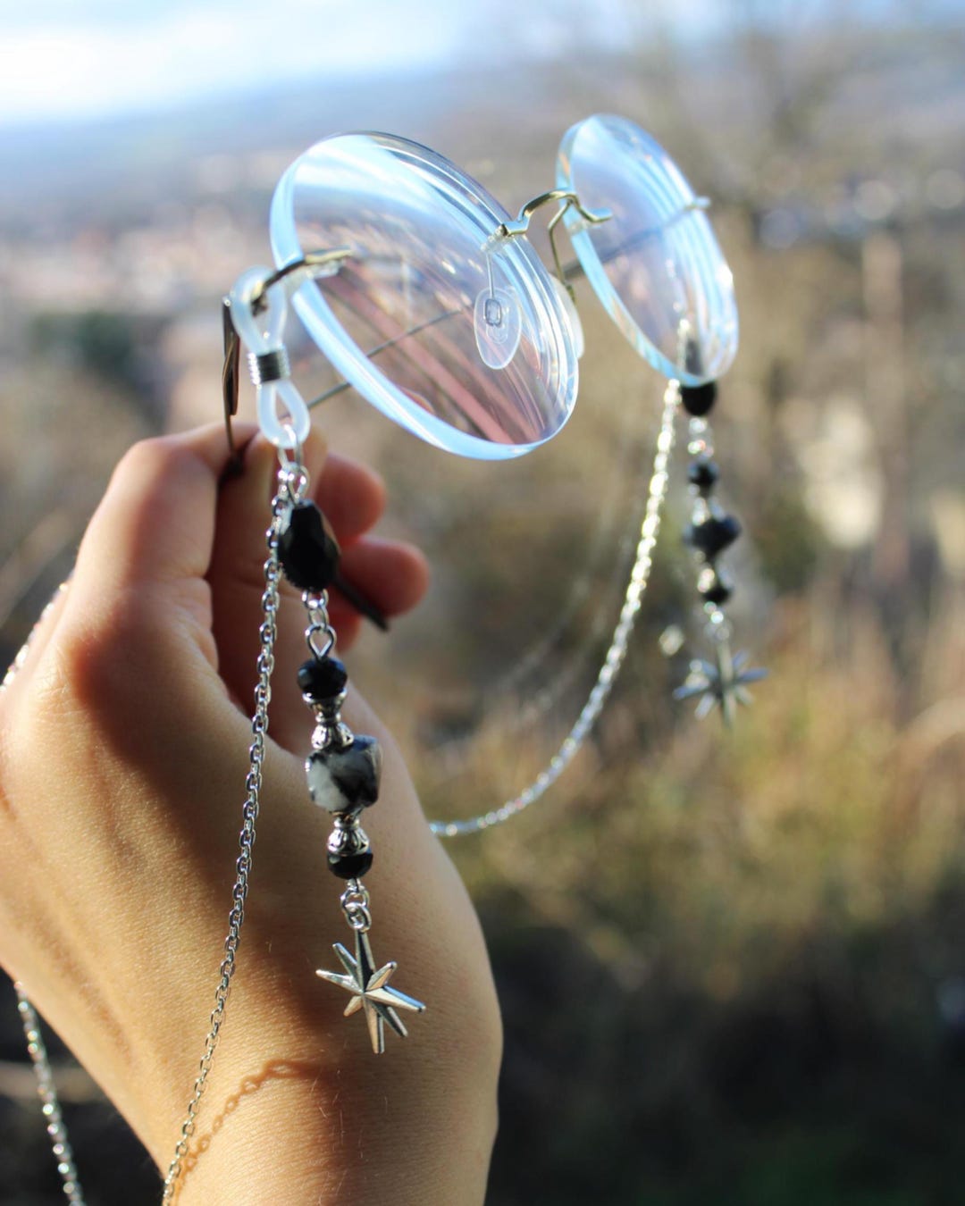 Black Celestial Glasses Chain, Gothic Eyeglass Chain, Cosmic Beaded ...