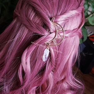 Crescent Moon Dangle Hair Clip, Quartz Dangle Hair Clip, Celestial Hair ...