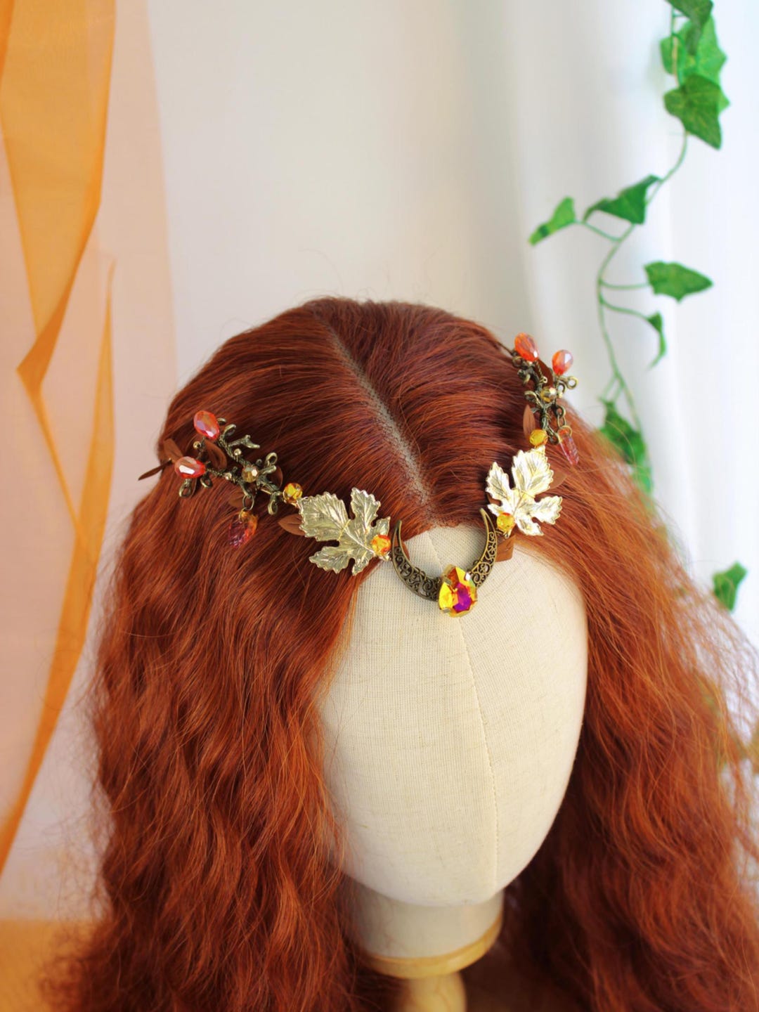 Autumn Maple Leaf Tiara, Gold Crystal Fall Wedding Crown, Harvest Fairy ...
