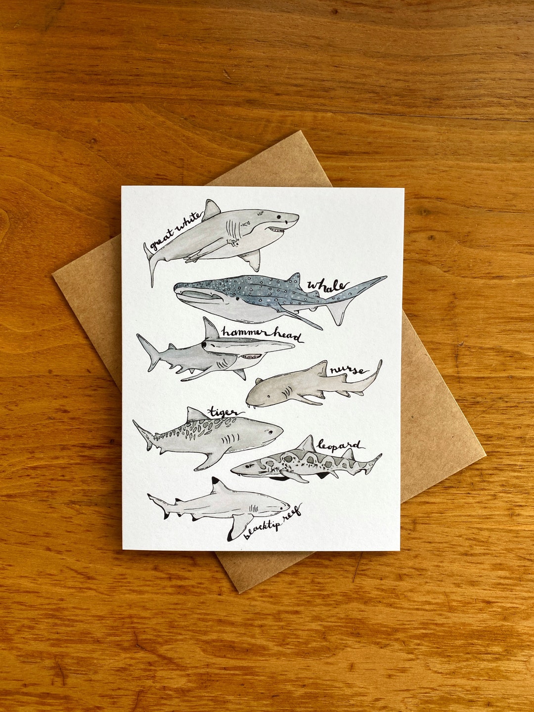 Shark Painting Card | Recycled Paper Shark Greeting Card | Watercolor ...