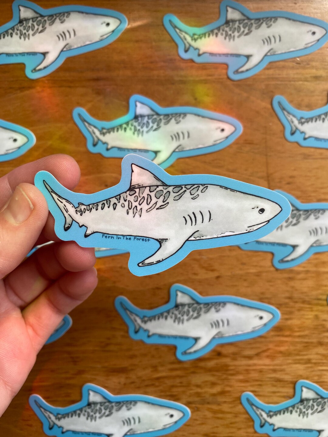 Tiger Shark Sticker | 3.25" X 1.5" | Shark Sticker | Watercolor Marine ...