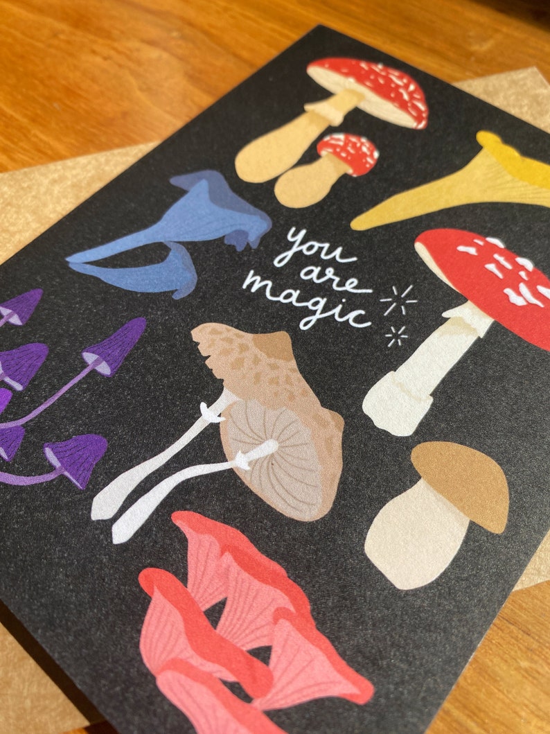 Mushroom "you Are Magic" Card | Mushroom Greeting Card | Botanical Card ...