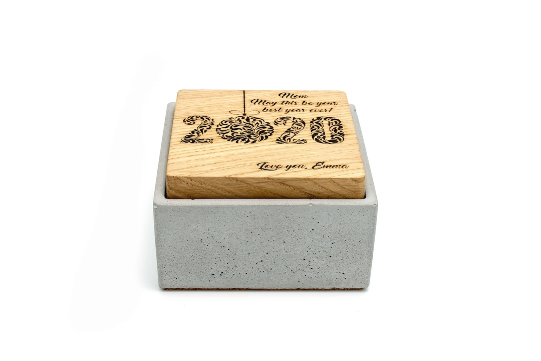 Custom Concrete Gift Box Engraved Lid | Minimalistic Small Decorative ...