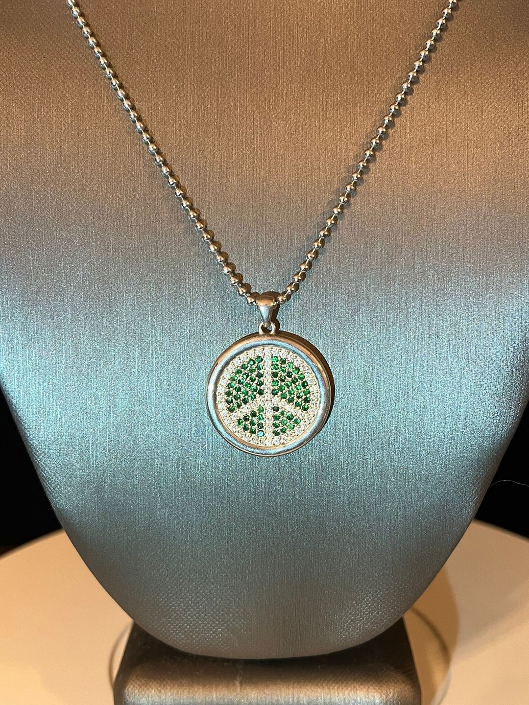 Diamond and Tsavorite Peace Sign Pendant Necklace - Etsy