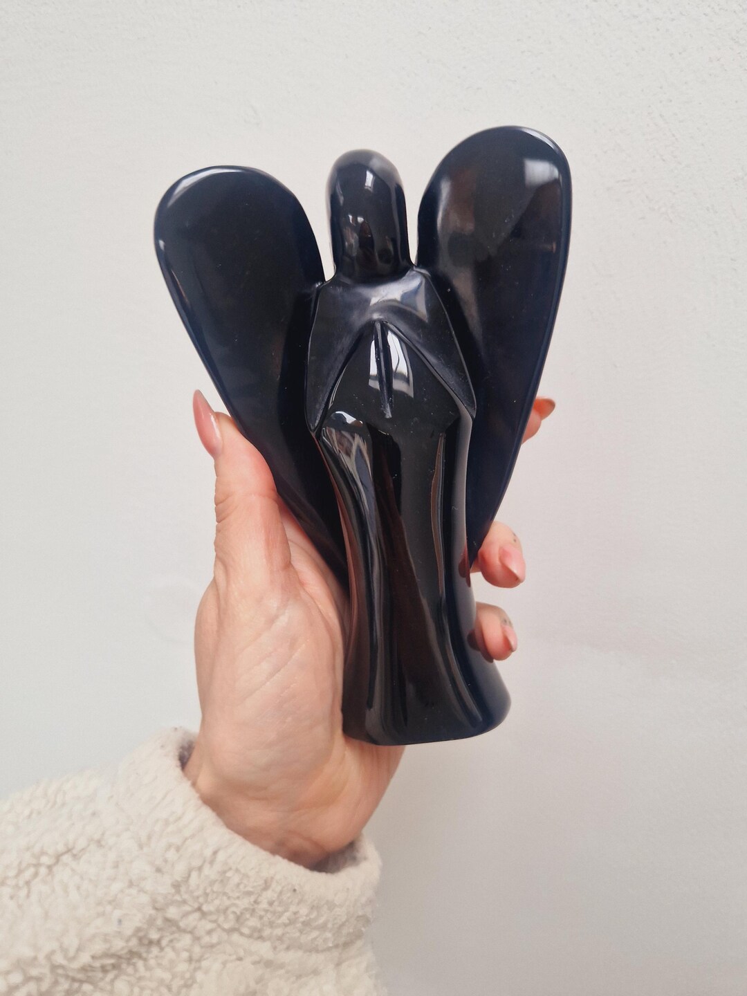 Beautiful Large Black Obsidian Angel Carvings 15cm - Guardian Angel ...