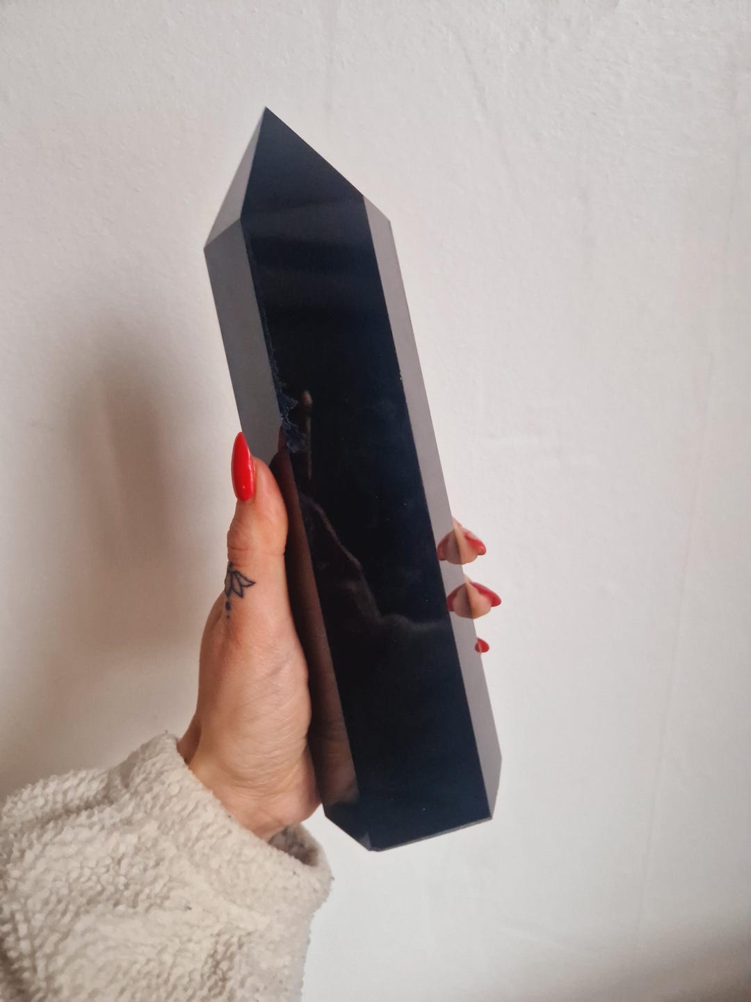 1.23kg 23.5cm High Black Obsidian Point - Black Obsidian Carved Crystal ...