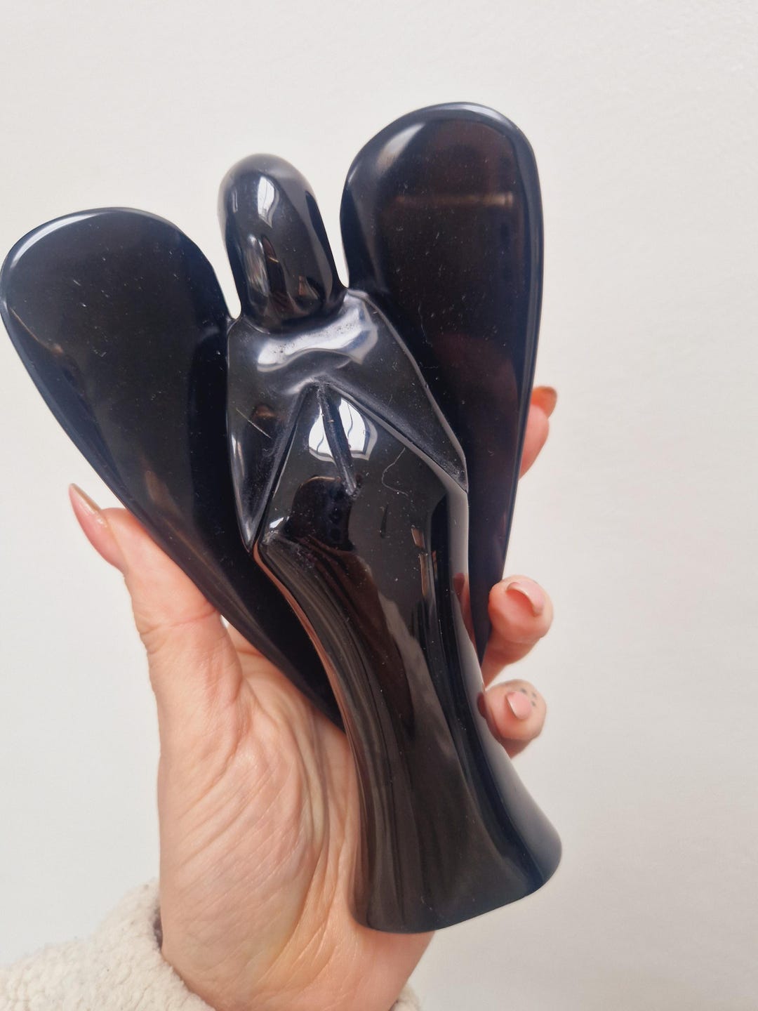 Beautiful Large Black Obsidian Angel Carvings 15cm - Guardian Angel ...
