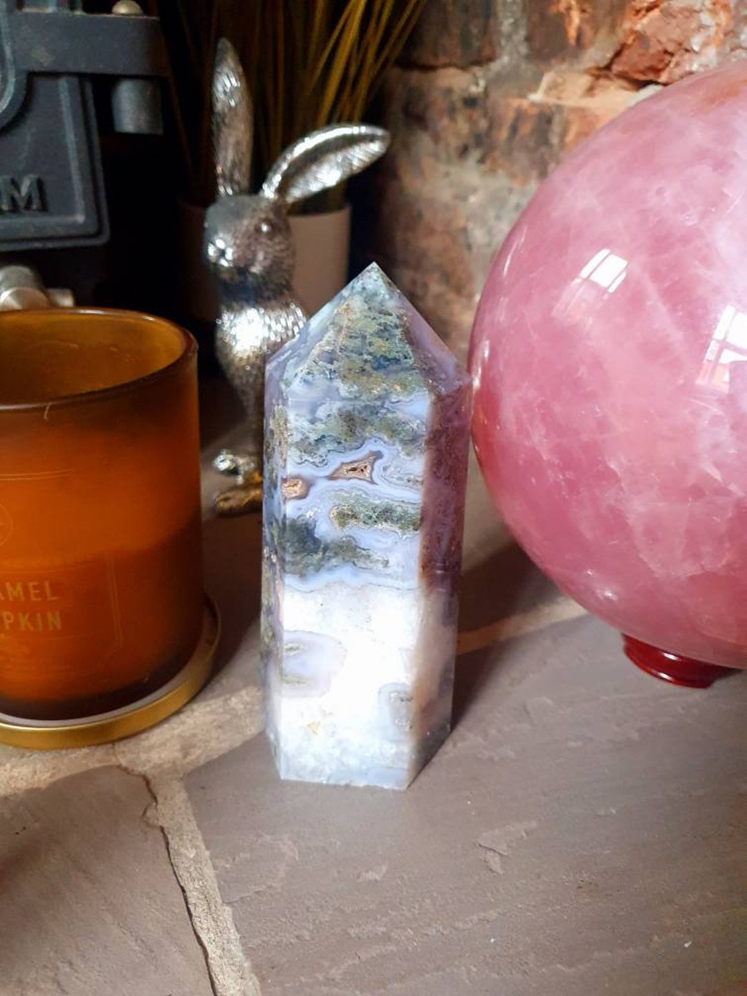 1kg Large Moss Agate Crystal Point Healing Crystal Large Point 20cm ...