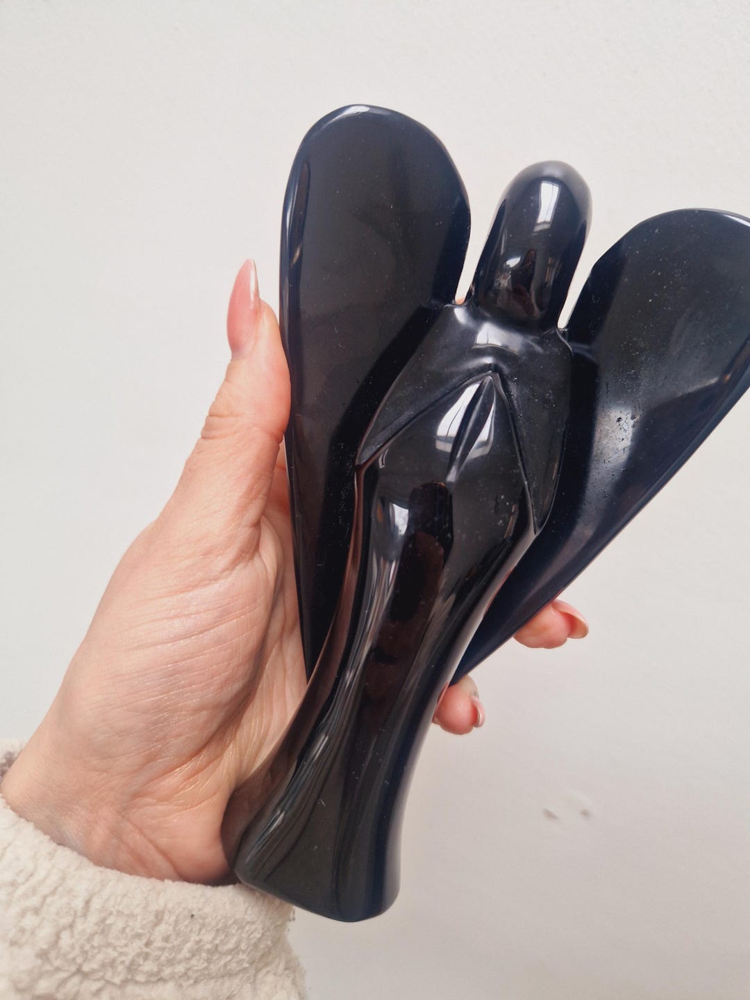 Beautiful Large Black Obsidian Angel Carvings 15cm - Guardian Angel ...