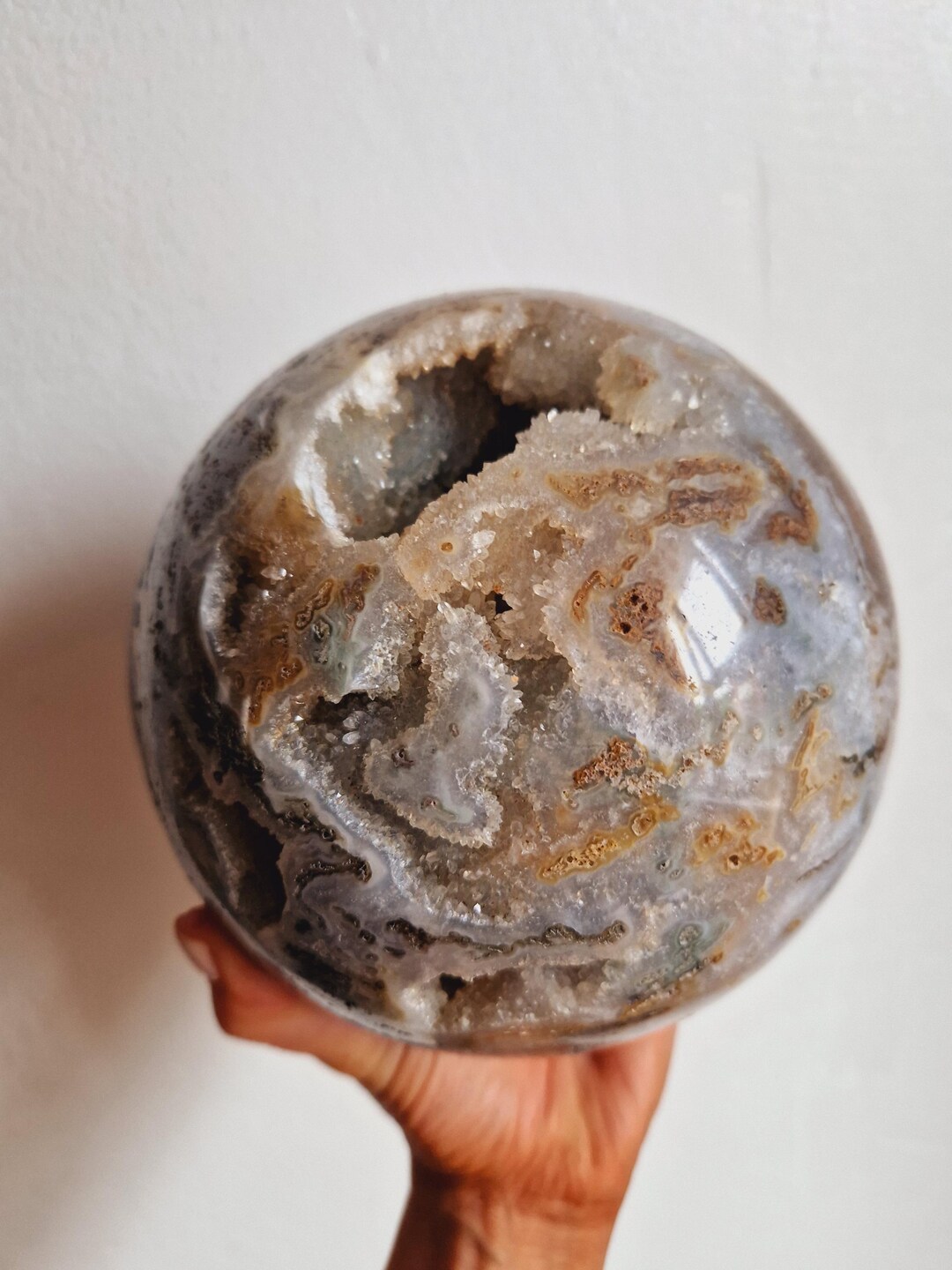 Huge a Grade Moss Agate Crystal Sphere- Lots of Druzy - Drusy ...