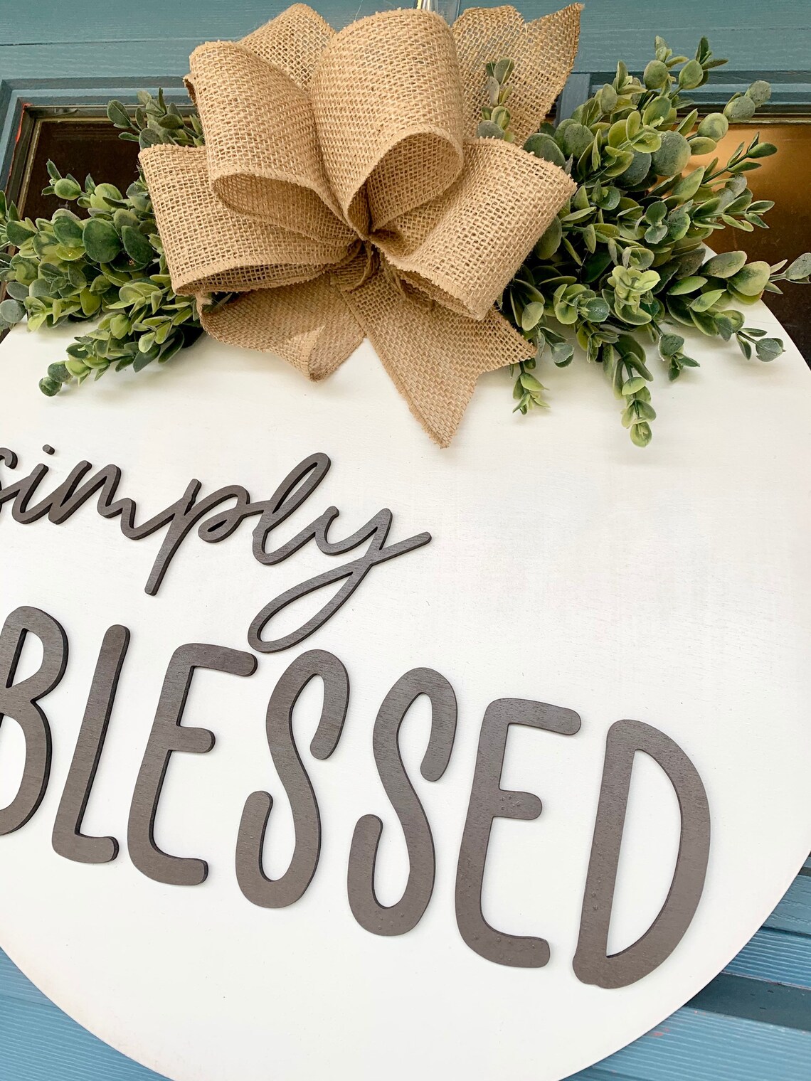 Simply Blessed Door Hanger Round Welcome Sign Front Door - Etsy