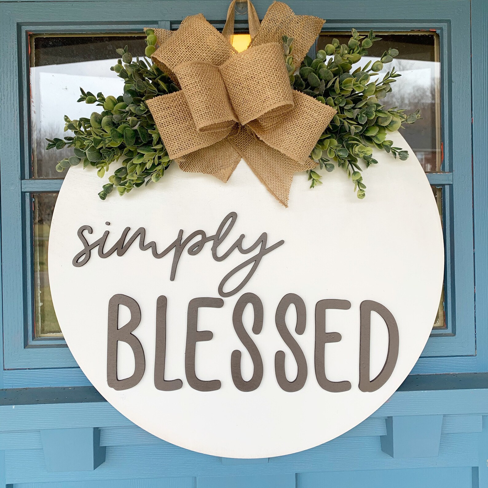 Simply Blessed Door Hanger Round Welcome Sign Front Door - Etsy