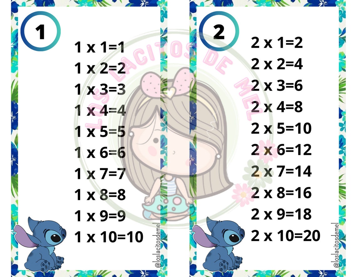 Tablas de multiplicar Stitch, imprimibles - Etsy España