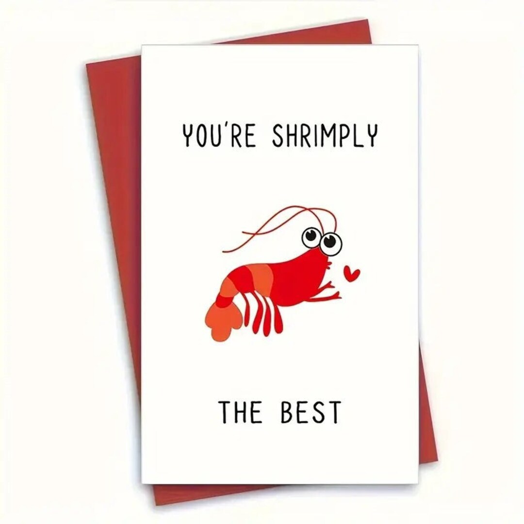 You're Shrimply the Best Shrimp Theme Love Card 5.9 X 3.93 in With Red ...