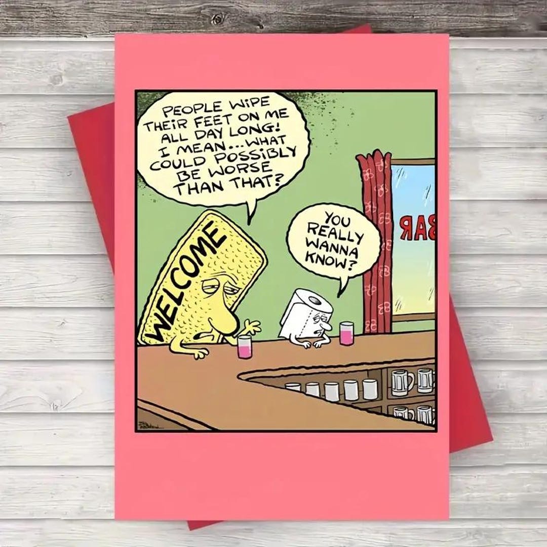Welcome Mat Toilet Paper Cartoon Greeting Card Funny Friendship Card ...