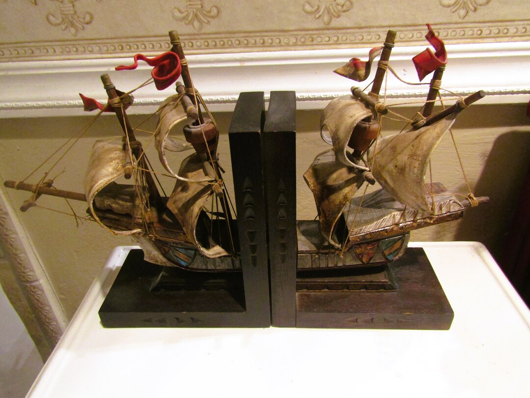 Classic Wooden Sailing Ship Bookends - Etsy