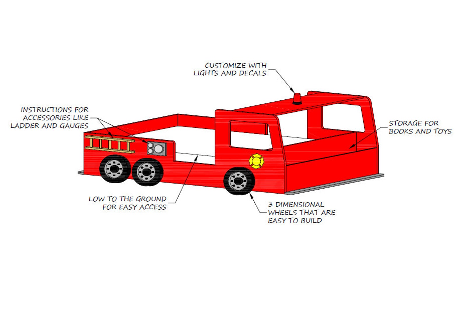 Fire Truck Bed PLANS plans Only, Create a Fireman Themed Bedroom for ...