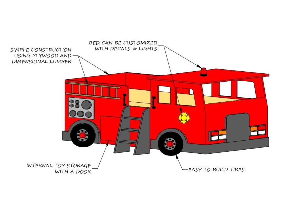 Fire Engine Bed PLANS (plans Only), Create a Fireman Themed Bedroom for ...