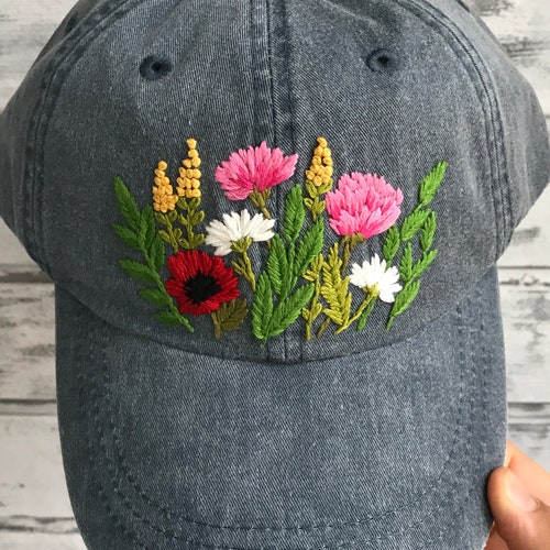 Hand Embroidered Baseball Hat for Women Custom Embroidered - Etsy