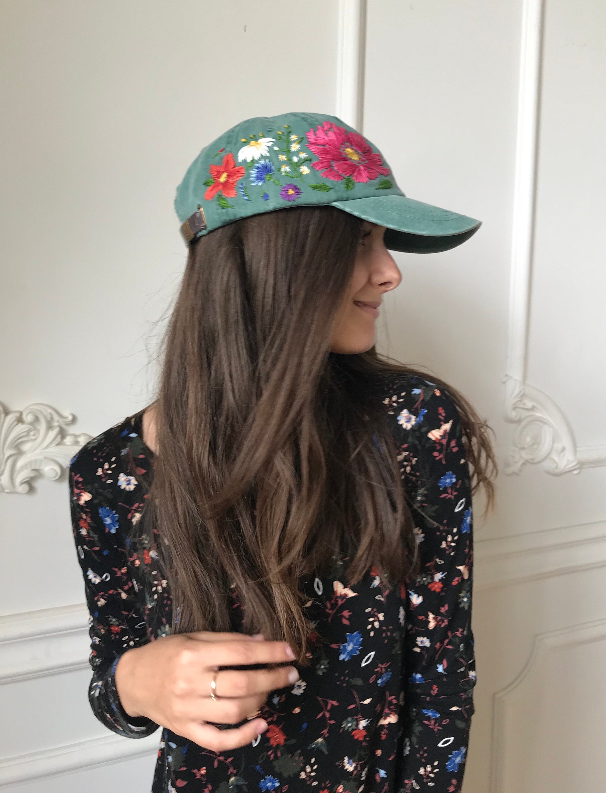 Hand Embroidered Baseball Hat for Women Custom Embroidered - Etsy