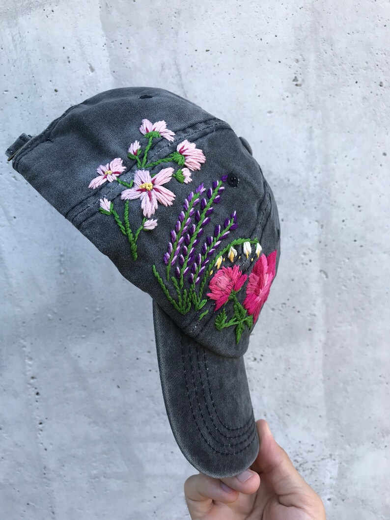 Hand Embroidered Hat / Custom Embroidered Hat / Floral | Etsy