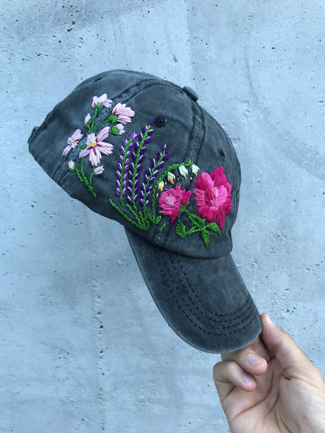 Hand Embroidered Hat / Custom Embroidered Hat / Floral | Etsy