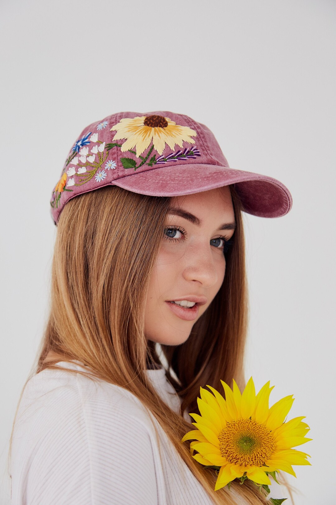 Floral Baseball Hat, Ladies Baseball Cap, Handmade Plant Embroidery ...