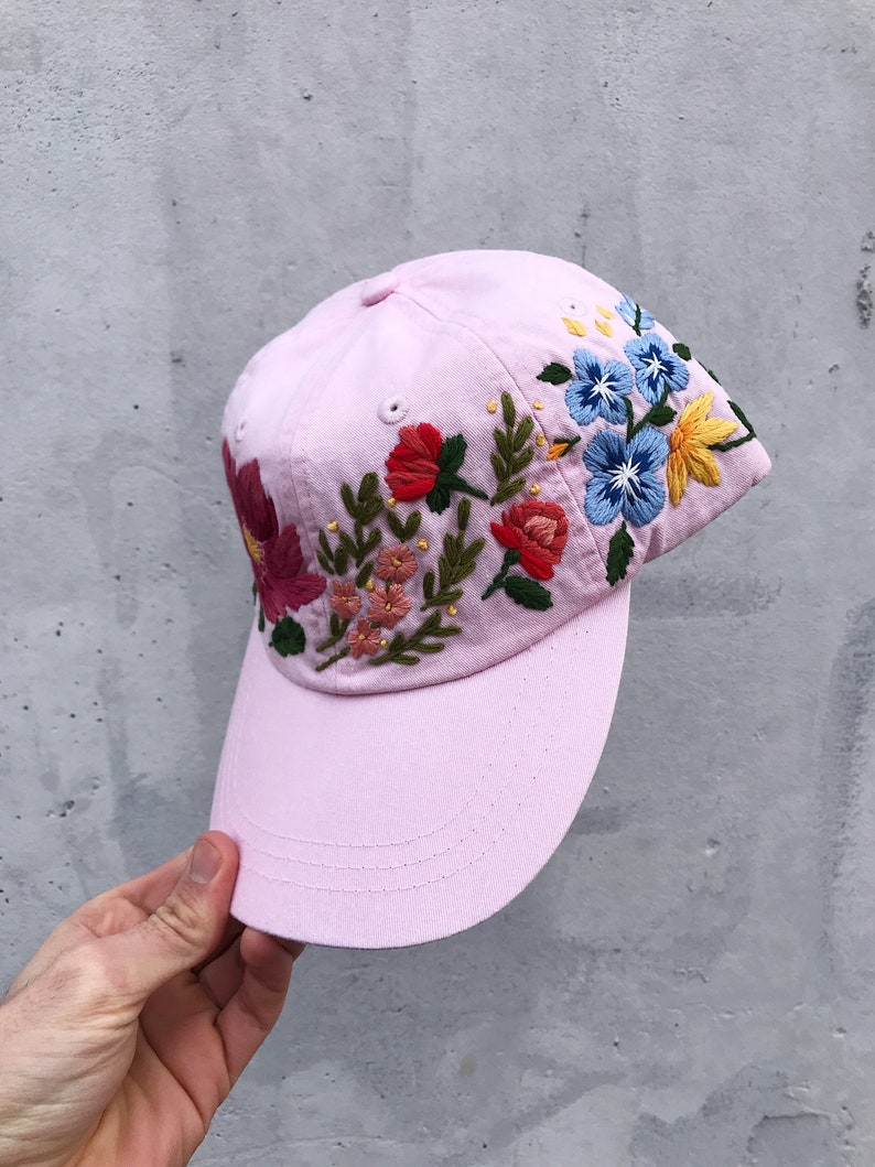 Hand Embroidered Baseball Cap With Flowers Personalized Gift - Etsy