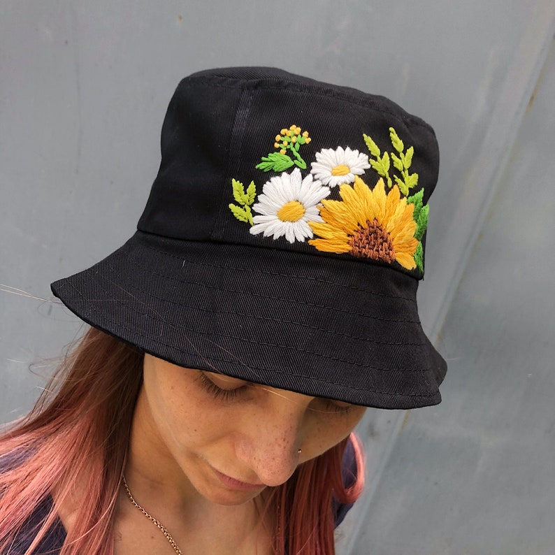 Hand Embroidered Bucket Hat Embroidered Hat Custom Etsy