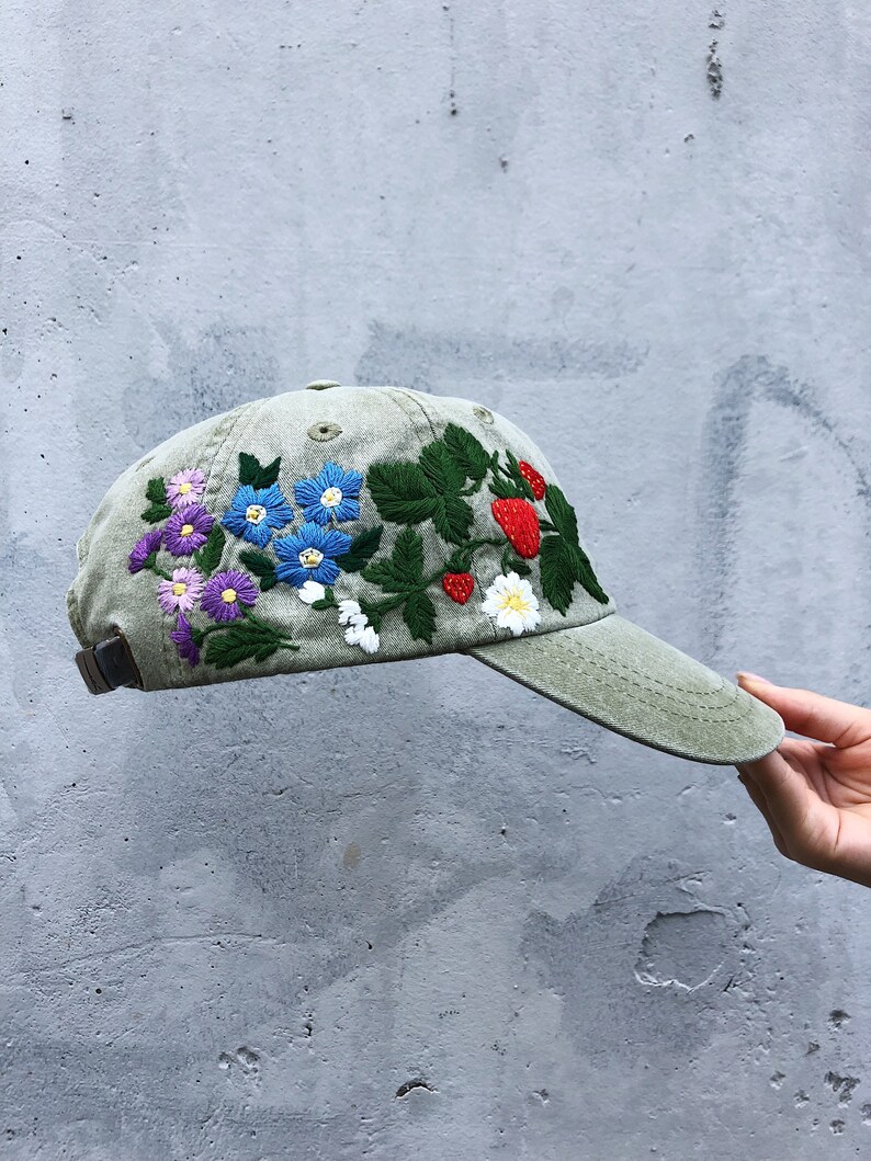 Embroidered Hat With Hand Embroidered Strawberry and | Etsy