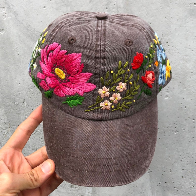 Hand Embroidered Hat / Custom Embroidered Hat / Floral | Etsy