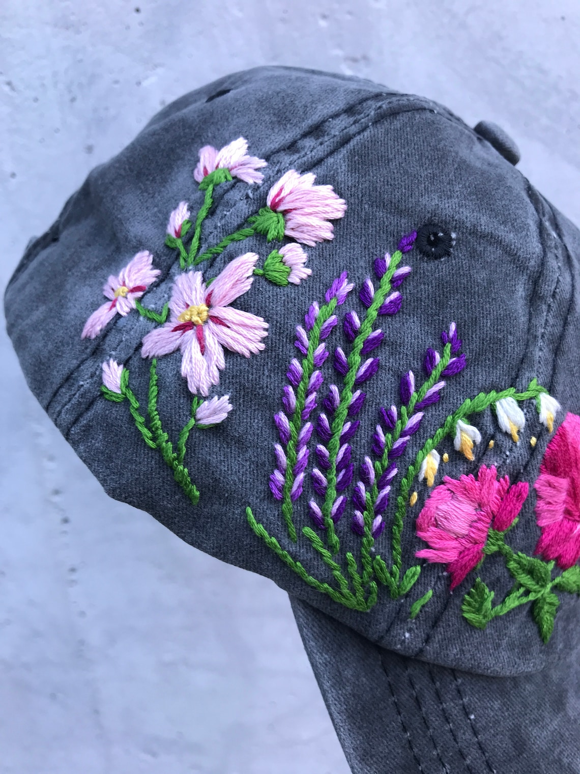 Hand Embroidered Hat / Custom Embroidered Hat / Floral | Etsy