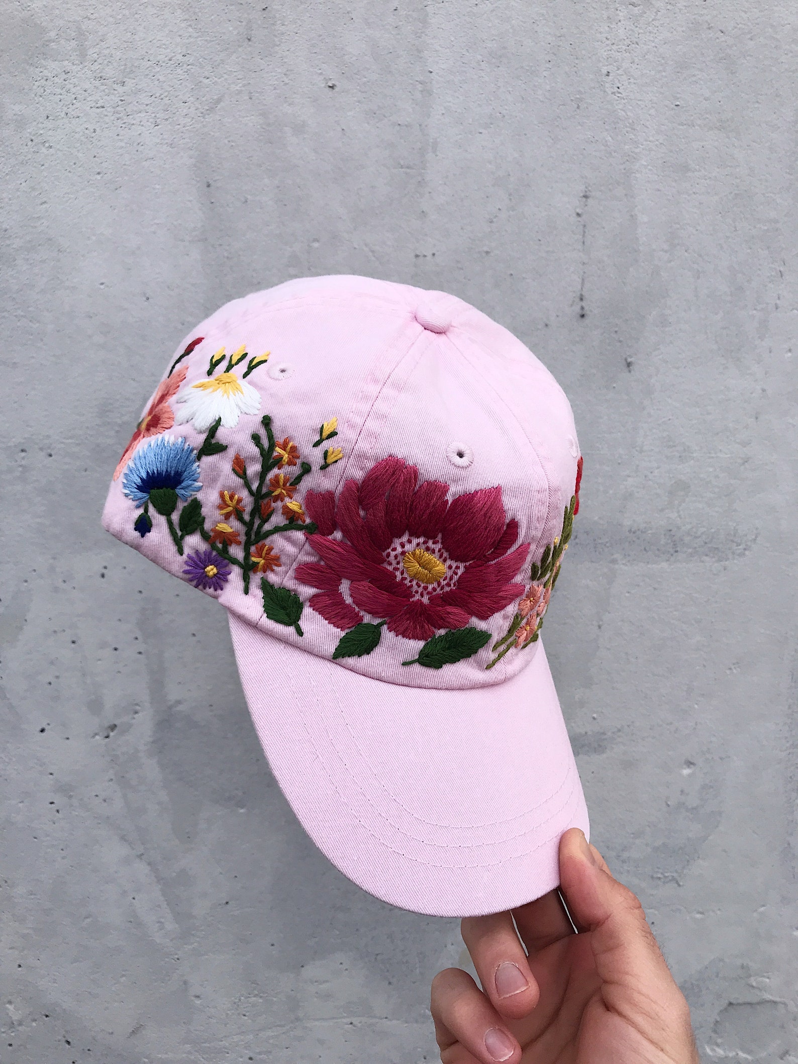 Hand Embroidered Baseball Cap With Flowers Personalized Gift - Etsy