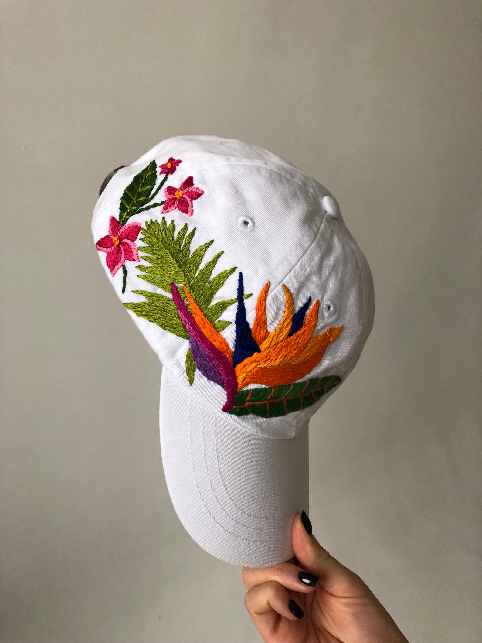 Paradise Flower Embroidered Baseball Cap White - Etsy