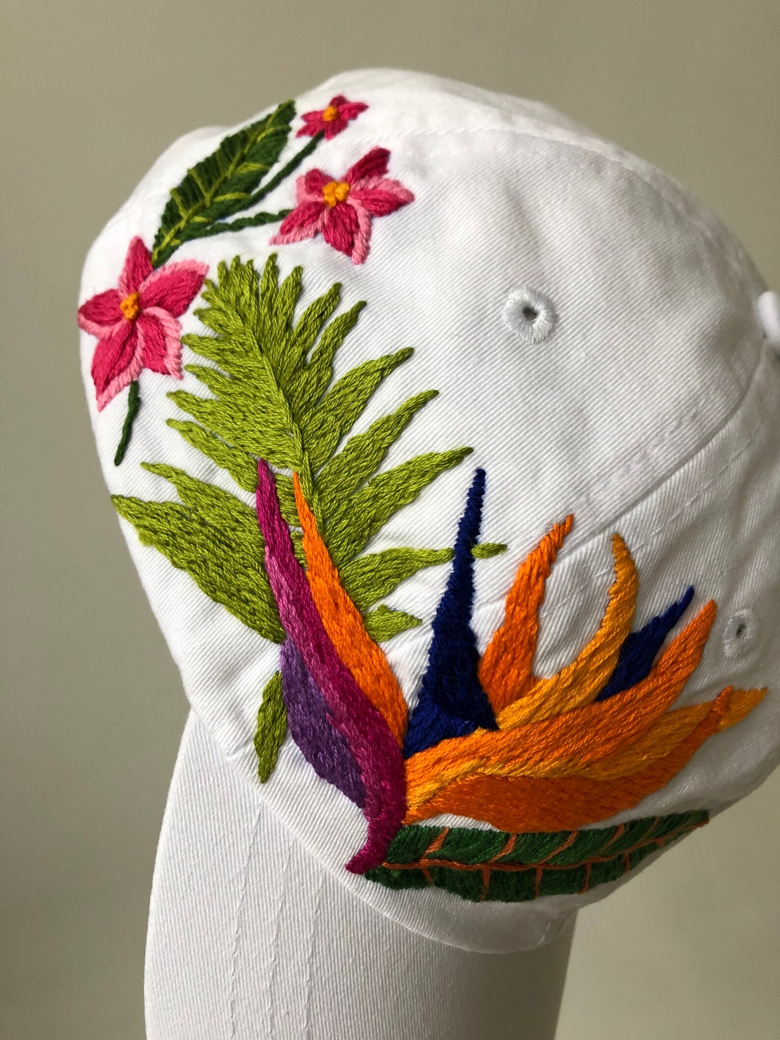 Paradise Flower Embroidered Baseball Cap White - Etsy