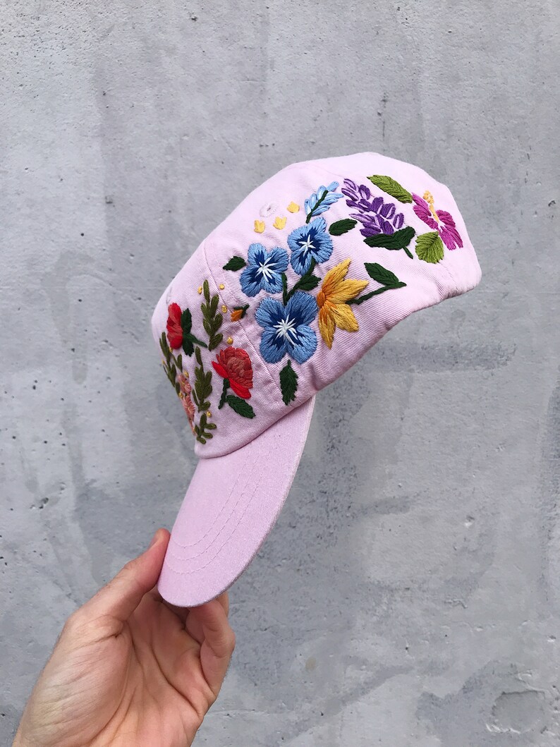 Hand Embroidered Baseball Cap With Flowers Personalized Gift - Etsy