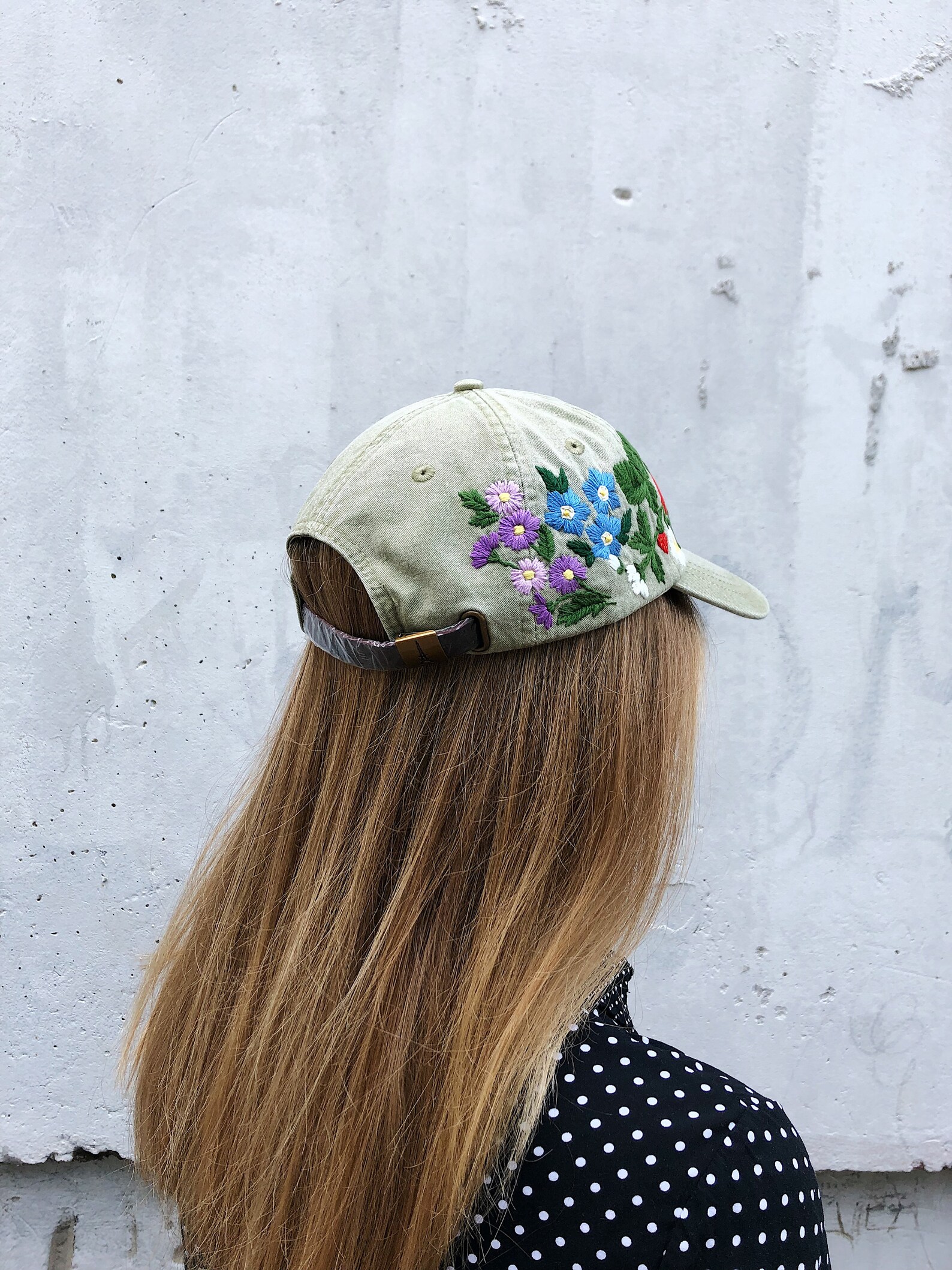 Embroidered hat with hand embroidered strawberry and | Etsy