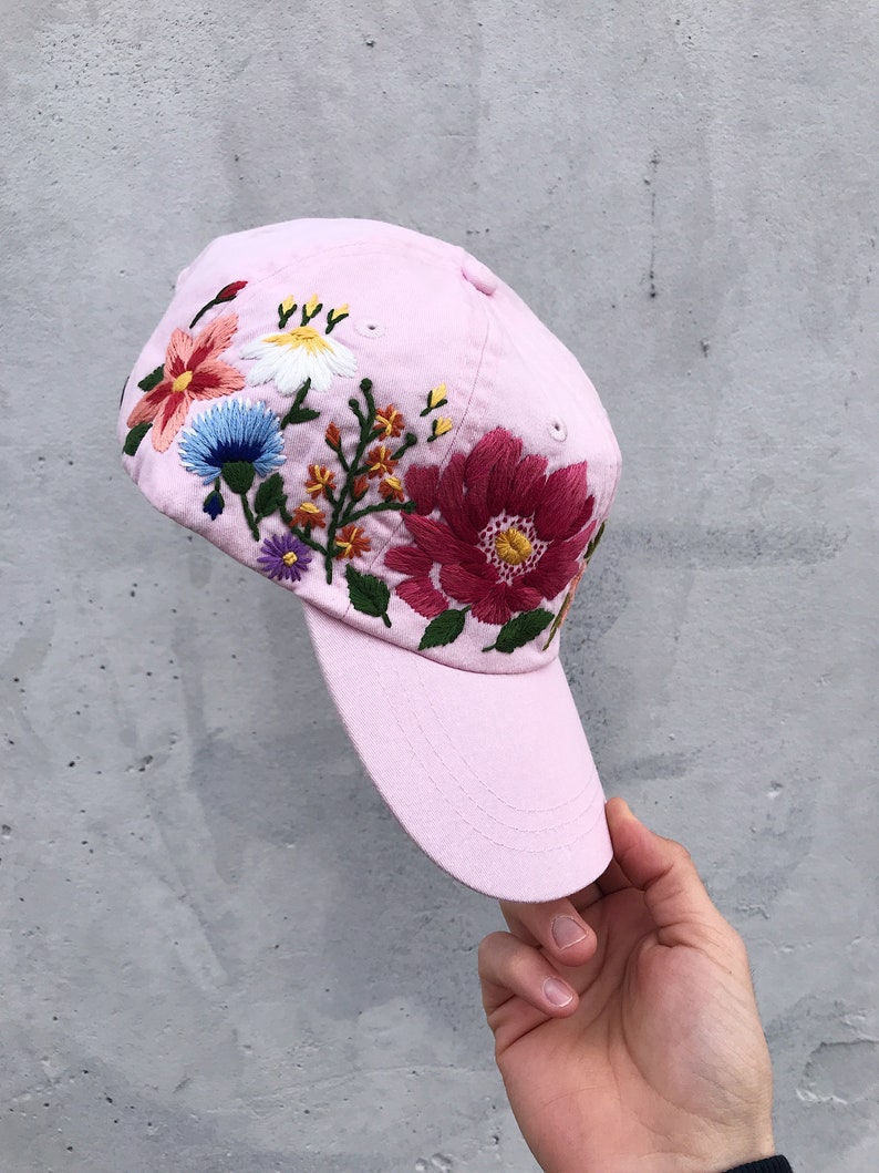 Hand Embroidered Baseball Cap With Flowers Personalized Gift - Etsy