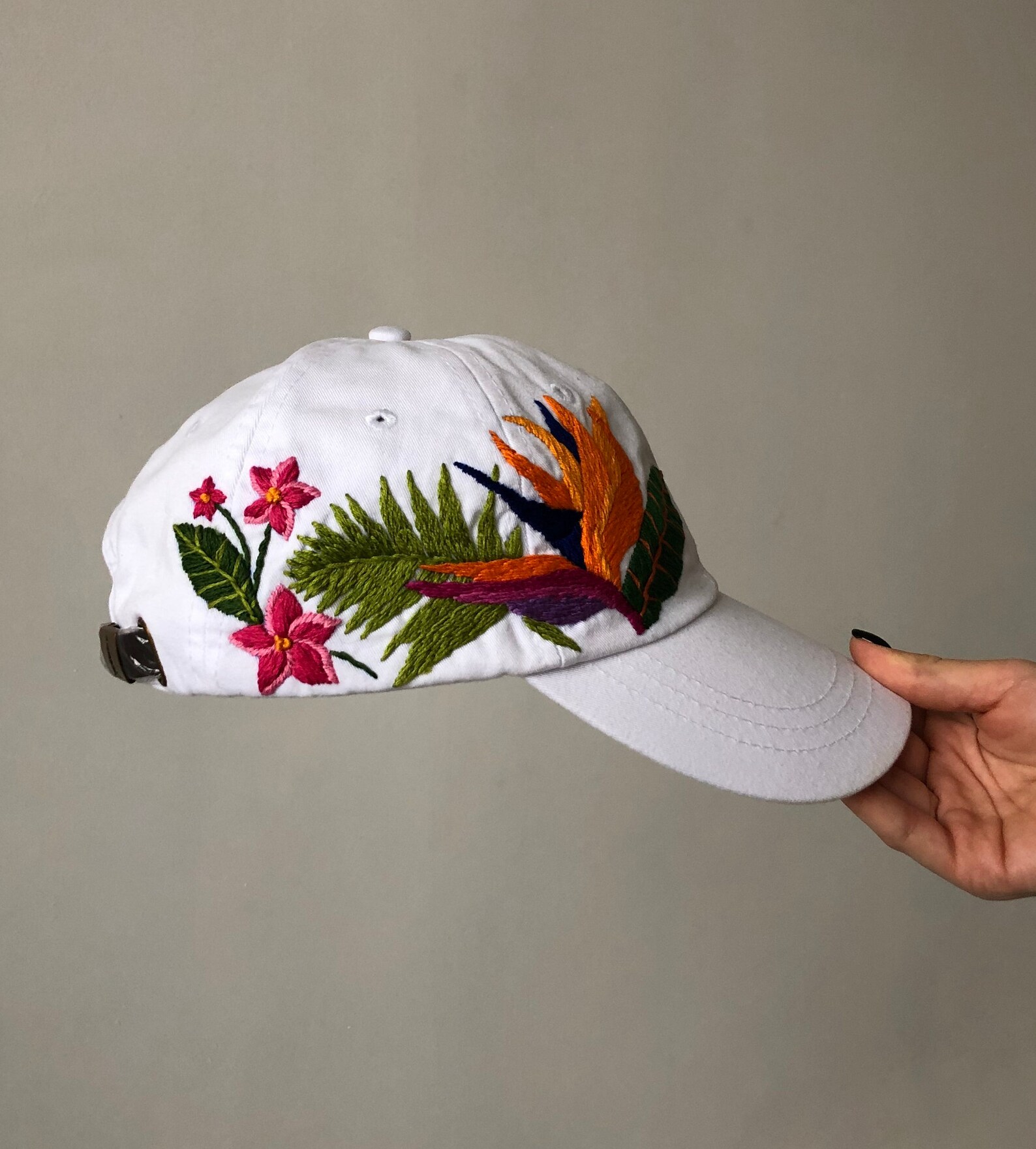 Paradise Flower Embroidered Baseball Cap White - Etsy