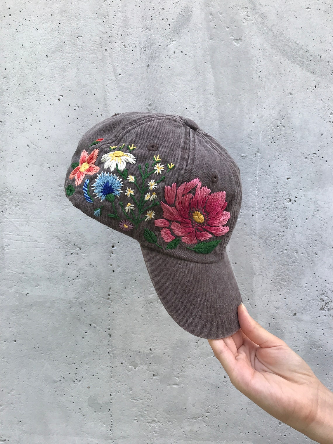 Hand Embroidered Hat / Custom Embroidered Cap /floral Hat / | Etsy