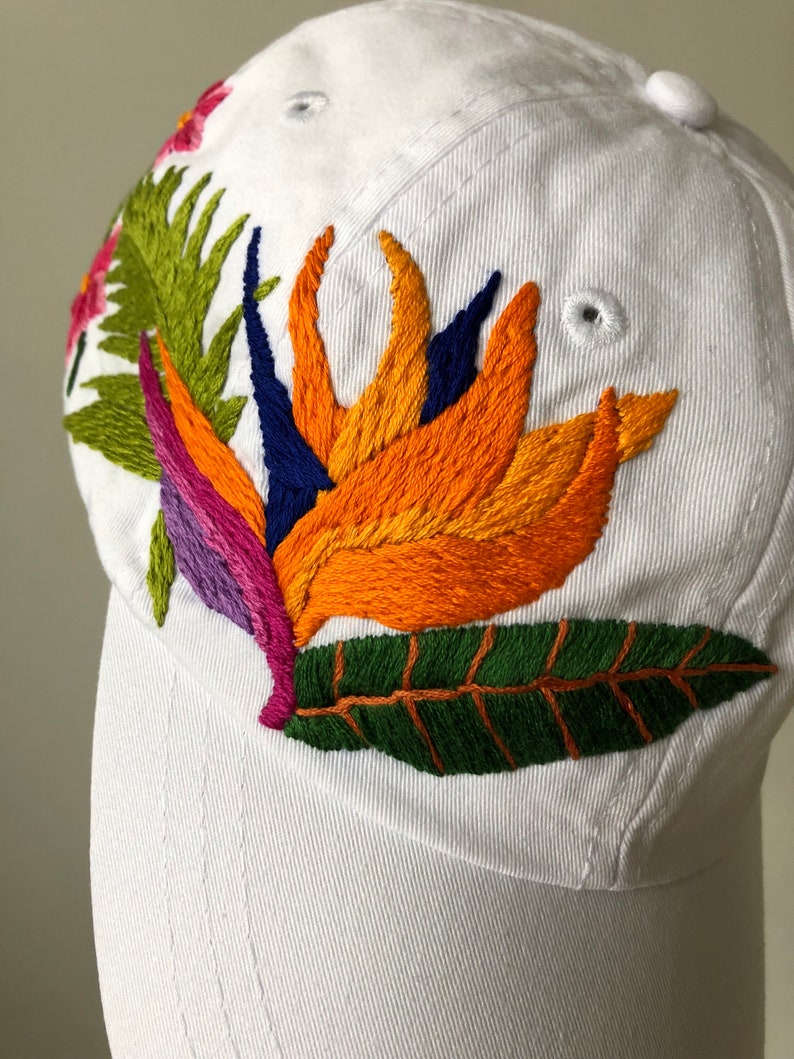 Paradise Flower Embroidered Baseball Cap White | Etsy