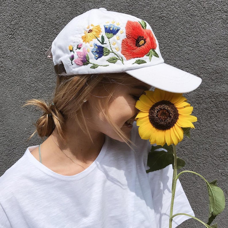 Hand embroidered hat custom embroidered hat floral | Etsy